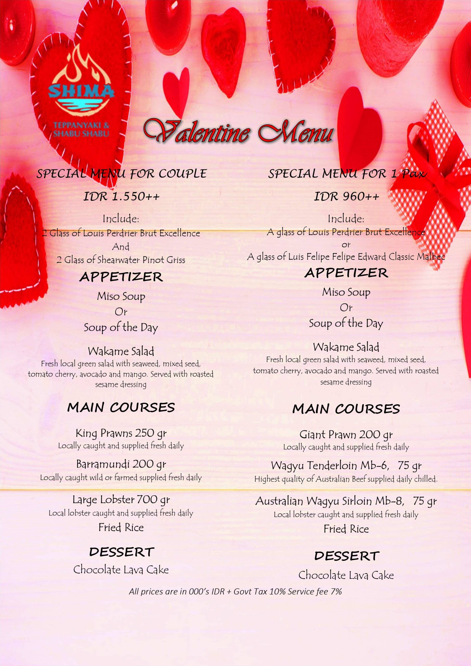 Valentine Menu 2026 - Shima Teppanyaki & Shabu Shabu